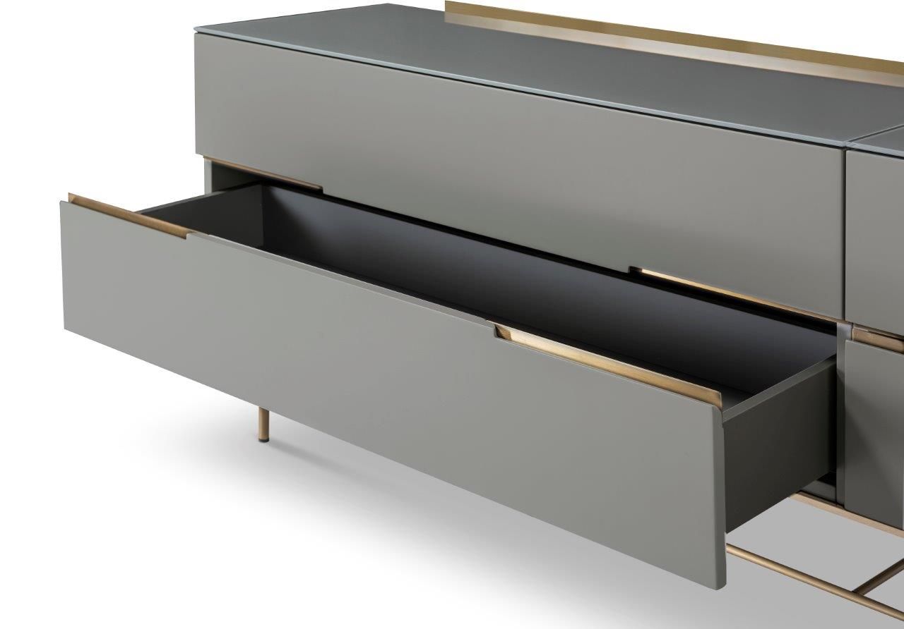 Gillmore Space Alberto Four Drawer Low Sideboard Grey With Brass Accen LOUNGELIVING.CO.UK
