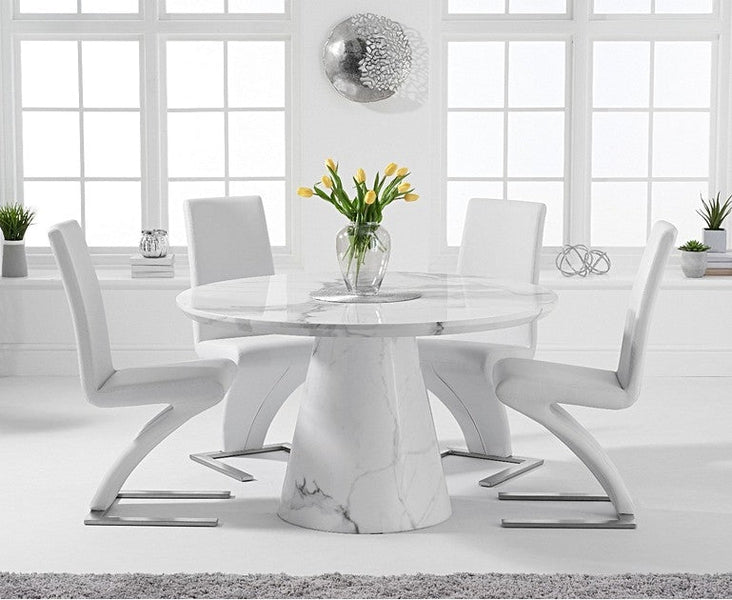Ramiro 130cm Round Ivory White Marble Dining Table LOUNGELIVING.CO.UK